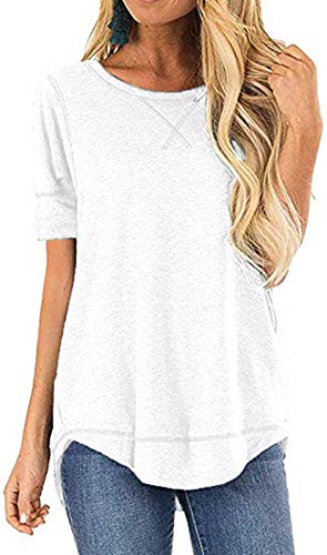 JomeDesign Womens Tops Short Sleeve Side Split Casual Loose Tunic Top White X-Large