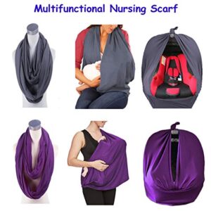 2 Pack Nursing Cover Breastfeeding Cover Breast Feeding Cover ups Infinity Scarf, JTSN Lightweight Soft Breathable Udder Cover Light car-seat Stroller Canopy mom Baby Essentials (Dark Gray Purple)