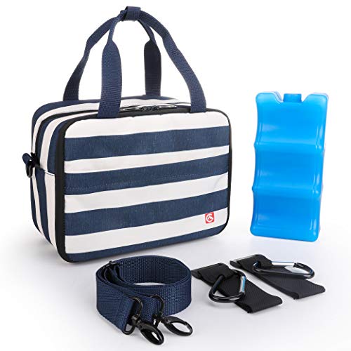 ALLCAMP Breast Milk Cooler Bag/Baby Bottles Bag with Contoured Ice Pack Fits 6 Bottle,Baby Bottles Tote Bag of Daycare,Breastmilk Baby Bottle Cooler & Travel Bag (Blue White)