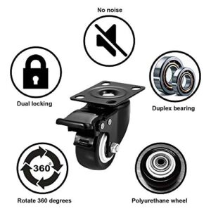 Caster Wheels, 2 inch Casters, Casters Set of 4 Heavy Duty - CLOATFET Locking Casters, Swivel Casters with Brake (Top Plate), Non Marking Black Castor Wheels for Cart Furniture Workbench