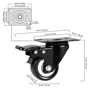 Caster Wheels, 2 inch Casters, Casters Set of 4 Heavy Duty - CLOATFET Locking Casters, Swivel Casters with Brake (Top Plate), Non Marking Black Castor Wheels for Cart Furniture Workbench