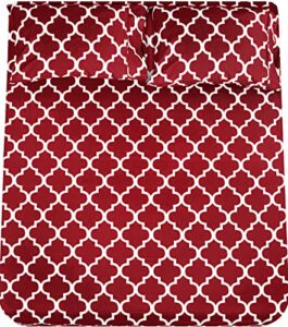 utopia bedding king sheet set, soft microfiber 4 piece bed sheets with 16" deep pocket - easy care brushed microfiber (quatrefoil - burgundy)