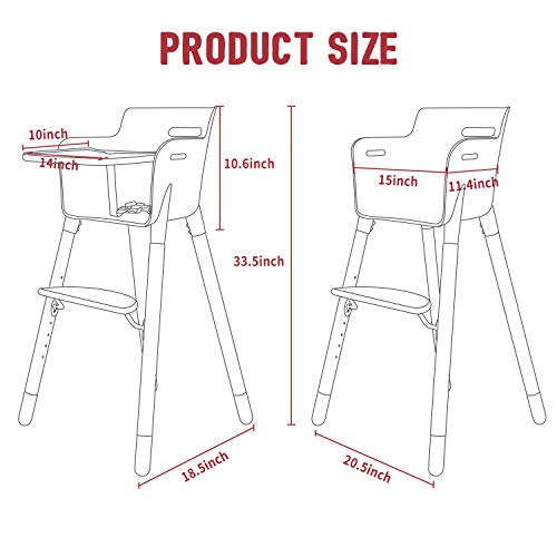 Tiny Dreny Wooden Baby High Chair | High Chair for Babies and Toddlers | 3-in-1 Baby High Chair Grows up with Family | Highchair with Adjustable Footrest and Removable Tray