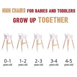 Tiny Dreny Wooden Baby High Chair | High Chair for Babies and Toddlers | 3-in-1 Baby High Chair Grows up with Family | Highchair with Adjustable Footrest and Removable Tray