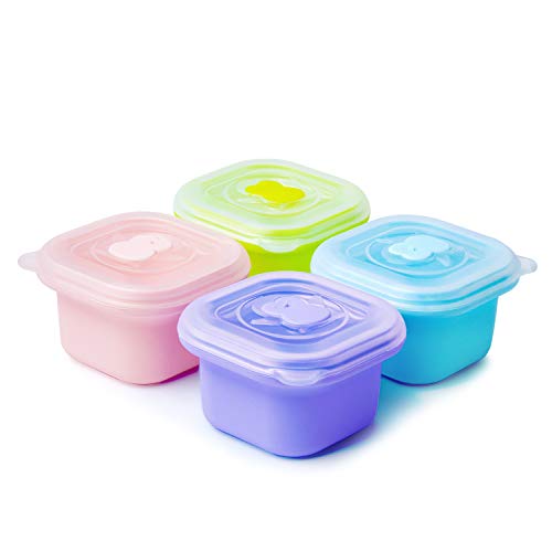 Termichy Baby Food Containers, 4 Pack Leakproof Silicone Baby Food Jars with Lids, Microwave, Freezer & Dishwasher Safe, Food Storages Prefer for Daycare-No Glass (4x3OZ, Colorful)