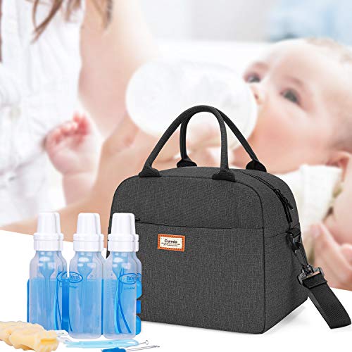 CURMIO Insulated Breastmilk Cooler Bag for 6 Large Bottles up to 9 oz, Baby Bottle Tote bag Warmer Bag, Perfect for Nursing Moms, Black