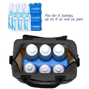 CURMIO Insulated Breastmilk Cooler Bag for 6 Large Bottles up to 9 oz, Baby Bottle Tote bag Warmer Bag, Perfect for Nursing Moms, Black