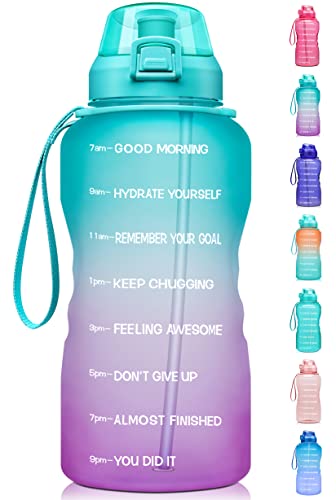 Fidus Large 1 Gallon/128oz Motivational Water Bottle with Time Marker & Straw,Leakproof Tritan BPA Free Water Jug,Ensure You Drink Enough Water Daily for Fitness,Gym and Outdoor Sports