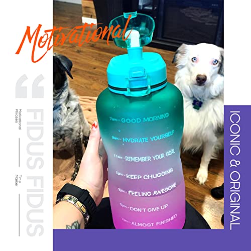 Fidus Large 1 Gallon/128oz Motivational Water Bottle with Time Marker & Straw,Leakproof Tritan BPA Free Water Jug,Ensure You Drink Enough Water Daily for Fitness,Gym and Outdoor Sports