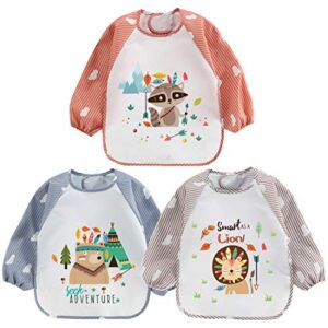 haimoburg 3pcs set baby toddler kids waterproof long sleeve bibs apron feeding smock