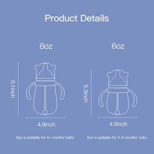 POTATO Glass Baby Bottles, Anti-Colic Breastfeeding Bottles with Fast Flow Nipple, Suitable for Babies 6-12 Months, 2 Replaceable Nipples, 8 oz, Green