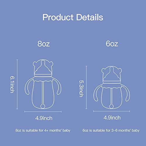 POTATO Glass Baby Bottles, Anti-Colic Breastfeeding Bottles with Fast Flow Nipple, Suitable for Babies 6-12 Months, 2 Replaceable Nipples, 8 oz, Green