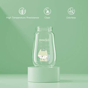 POTATO Glass Baby Bottles, Anti-Colic Breastfeeding Bottles with Fast Flow Nipple, Suitable for Babies 6-12 Months, 2 Replaceable Nipples, 8 oz, Green