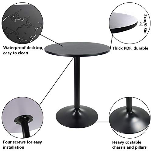 KKTONER Round Bar Table 23.6-Inch Top for Cocktail Bar Pub Dining Bistro (28.7H, Black)