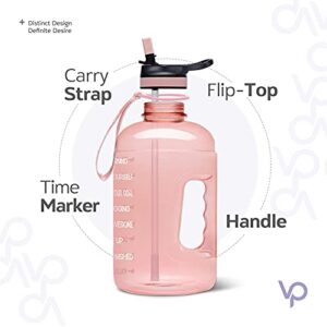 Venture Pal Half Gallon Water Bottle with 2 Lids, Large 64 oz Water Jug with Motivational Time Marker to Ensure You Drink Enough Water-Light Pink