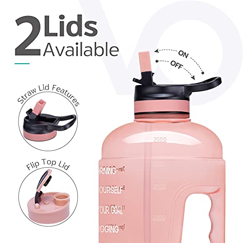 Venture Pal Half Gallon Water Bottle with 2 Lids, Large 64 oz Water Jug with Motivational Time Marker to Ensure You Drink Enough Water-Light Pink