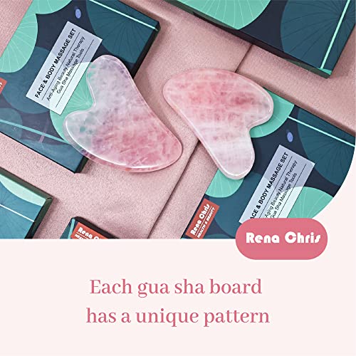 Rena Chris Rose Quartz Gua Sha, Natural Jade Facial Tools for SPA Acupuncture, Pink Stone for Body Face Neck and Eye, Skin Care Gift for Woman