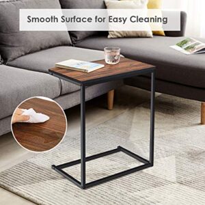 Tangkula Sofa Side Table C Shaped Table, Vintage Couch Table Sofa Side Table for Coffee Snack Laptop, Living Room TV Tray End Table