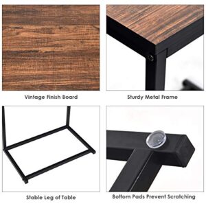 Tangkula Sofa Side Table C Shaped Table, Vintage Couch Table Sofa Side Table for Coffee Snack Laptop, Living Room TV Tray End Table