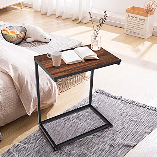 Tangkula Sofa Side Table C Shaped Table, Vintage Couch Table Sofa Side Table for Coffee Snack Laptop, Living Room TV Tray End Table