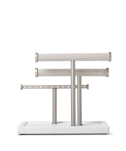 Umbra Trigem Three Tiered Tabletop Organizer for Necklace, Bracelets and Earrings, 3, White Nickel