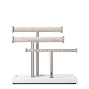 Umbra Trigem Three Tiered Tabletop Organizer for Necklace, Bracelets and Earrings, 3, White Nickel