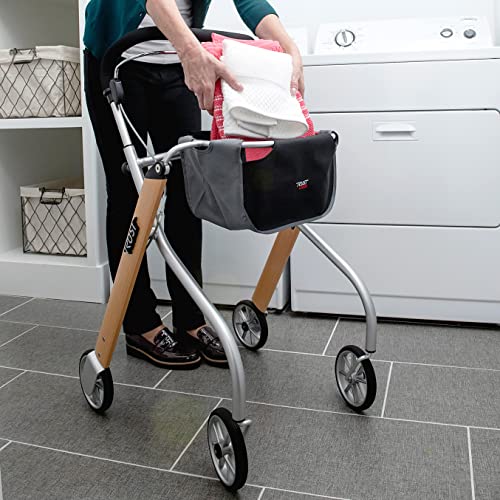 Stander Let’s Go Indoor Rollator, Lightweight Four Wheel Euro Style Walker with Tray, Folding Mobility Aid for Seniors by Trust Care, Beech