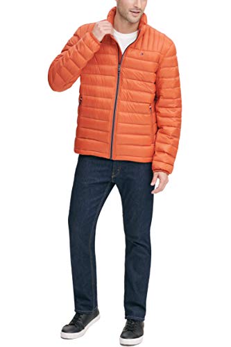 Tommy Hilfiger Men's Real Down Insulated Packable Puffer Jacket, Orange, X-Large