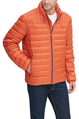 Tommy Hilfiger Men's Real Down Insulated Packable Puffer Jacket, Orange, X-Large