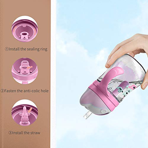 POTATO Straw Cup Spill Proof Sippy Cup with Handles and Strap, Toddler Cups, Tritan Sippy Cups for babies, 300ML/10oz, 6 Months+(Pink)