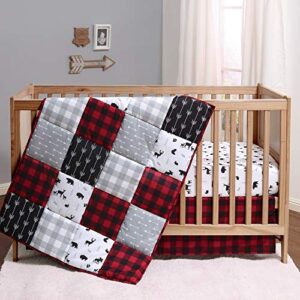 the peanutshell buffalo plaid crib bedding set for boys or girls, woodland animals, 3 pieces