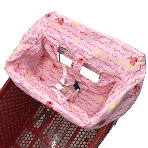 Portable 2-in1 Grocery Cart Cover and High Chair Seat Cover for Baby (Pink Fish)