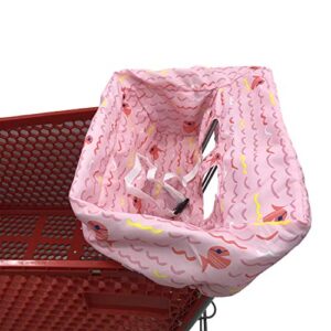 Portable 2-in1 Grocery Cart Cover and High Chair Seat Cover for Baby (Pink Fish)