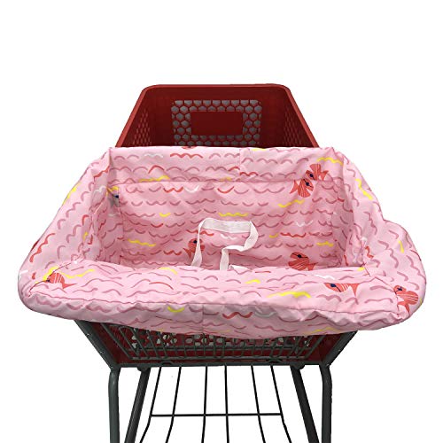 Portable 2-in1 Grocery Cart Cover and High Chair Seat Cover for Baby (Pink Fish)