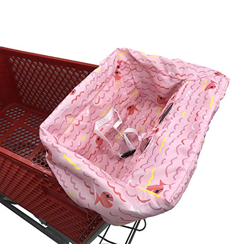 Portable 2-in1 Grocery Cart Cover and High Chair Seat Cover for Baby (Pink Fish)