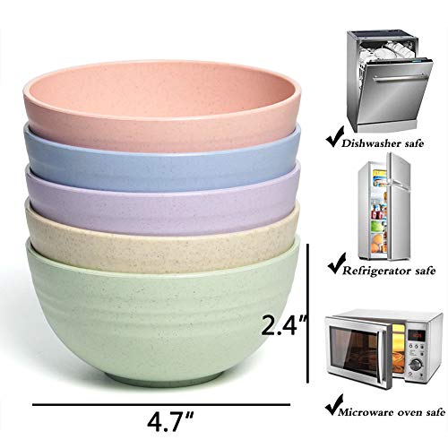 NAWOVAO Wheat Straw Bowls Small Snack Bowls - 12 Ounces Unbreakable Small Bowls for Side Dishes, Reusable Plastic Dessert Bowls Set of 5, BPA Free