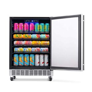 NewAir 24" Built-in 160 Can Outdoor Beverage Fridge in Weatherproof Stainless Steel with Auto-Closing Door and Easy Glide Casters. New Air Mini Fridge, Built-In or Freestanding Outdoor Fridge