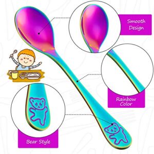 Boao 6 Pieces Rainbow Kids Spoons Stainless Steel Rainbow Kids Cutlery Kids Silverware Kids Utensil Child and Toddler Safe Flatware for Home and Preschools