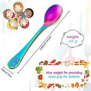 Boao 6 Pieces Rainbow Kids Spoons Stainless Steel Rainbow Kids Cutlery Kids Silverware Kids Utensil Child and Toddler Safe Flatware for Home and Preschools