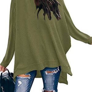 ANRABESS Sweaters for Women Oversized Long Batwing Sleeve Crewneck Waffle Knitted High Low Hem Casual Cozy Cute 2023 Fall Tunic Pullover Tops Poncho A138junlv-S Army Green