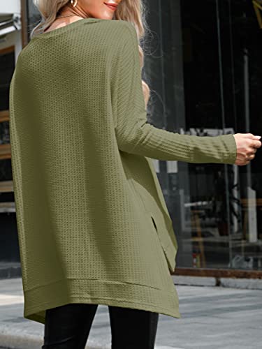 ANRABESS Sweaters for Women Oversized Long Batwing Sleeve Crewneck Waffle Knitted High Low Hem Casual Cozy Cute 2023 Fall Tunic Pullover Tops Poncho A138junlv-S Army Green