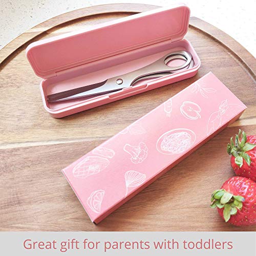 Beaditive Baby Food Scissors - Stainless Steel Toddler Food Cutter with Serrated Blade and Blunt Tip for Safety - Dishwasher Safe Baby Food Shears for Cutting Tiny Bites with Portable Travel Case