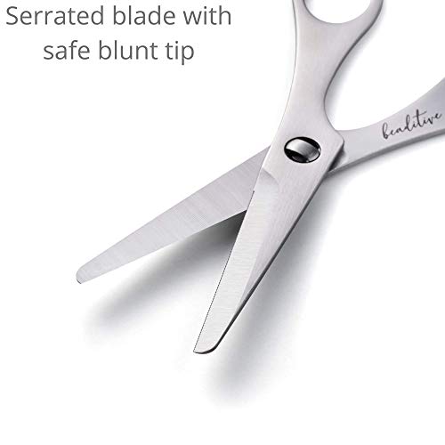 Beaditive Baby Food Scissors - Stainless Steel Toddler Food Cutter with Serrated Blade and Blunt Tip for Safety - Dishwasher Safe Baby Food Shears for Cutting Tiny Bites with Portable Travel Case