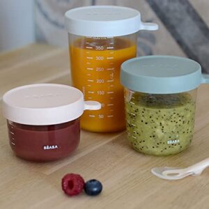 Beaba Glass Baby Food Containers with Lid, Glass Food Storage Containers with Airtight Lid, Baby Food Glass Jars, Baby Essentials, Freezer Microwave Safe, 8 oz, Cloud