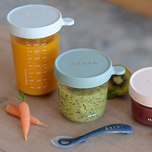 Beaba Glass Baby Food Containers with Lid, Glass Food Storage Containers with Airtight Lid, Baby Food Glass Jars, Baby Essentials, Freezer Microwave Safe, 8 oz, Cloud