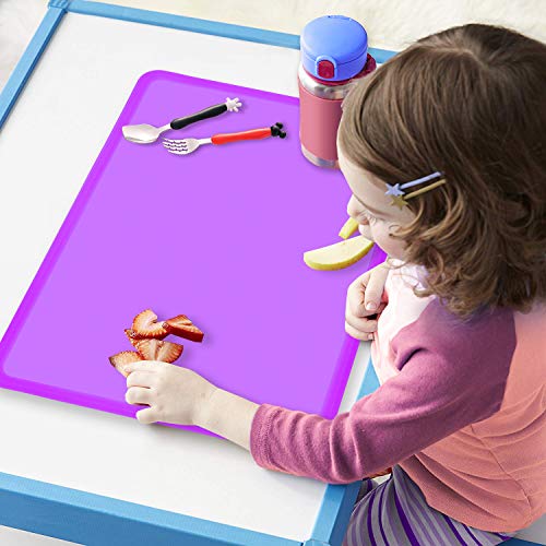 Placemats for Kids, Silicone Baby Placemats for Toddler Children Reusable Non-Slip Large Silicone Sheets for Crafts Resin Jewelry Casting Table Mats, 2 Pack, Purple/Pink