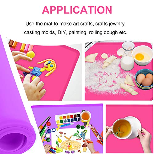 Placemats for Kids, Silicone Baby Placemats for Toddler Children Reusable Non-Slip Large Silicone Sheets for Crafts Resin Jewelry Casting Table Mats, 2 Pack, Purple/Pink