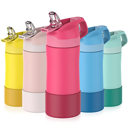 EIJIAN Kids Insulated Water Bottle With Straw Lid 14oz, Leak-Proof BPA-FREE Metal Drink Flask, Double Wall Vacuum Stainless Steel Cup For Toddlers, Girls, Boys - Suitable For School, Outdoor, Travel