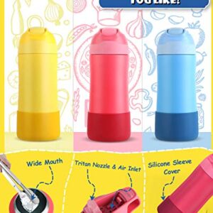 EIJIAN Kids Insulated Water Bottle With Straw Lid 14oz, Leak-Proof BPA-FREE Metal Drink Flask, Double Wall Vacuum Stainless Steel Cup For Toddlers, Girls, Boys - Suitable For School, Outdoor, Travel