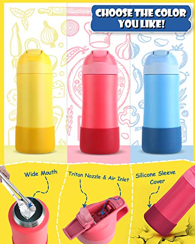 EIJIAN Kids Insulated Water Bottle With Straw Lid 14oz, Leak-Proof BPA-FREE Metal Drink Flask, Double Wall Vacuum Stainless Steel Cup For Toddlers, Girls, Boys - Suitable For School, Outdoor, Travel